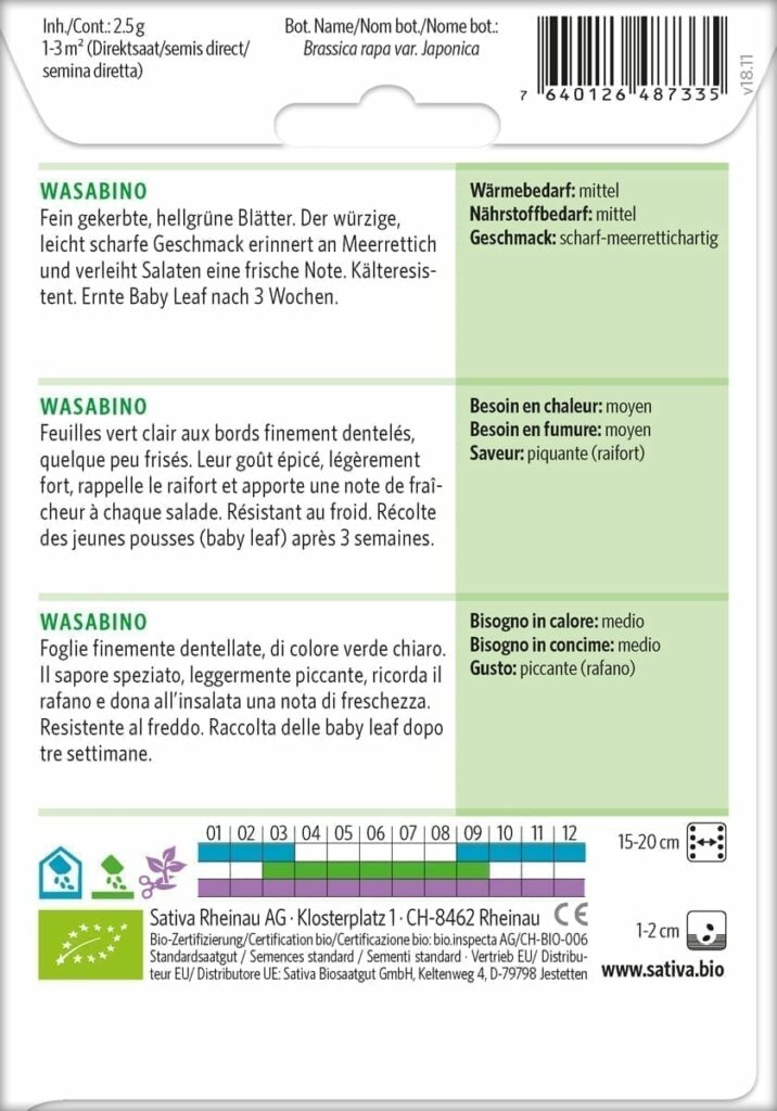 Wasabino Asiasalat - 1 Tüte Bio-Saatgut von Sativa - MISS GREENBALL